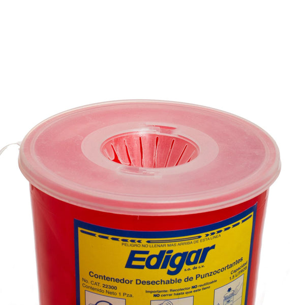 Contenedor para RPBI Punzocortantes 1.5l Rojo - Edigar - Novamedical